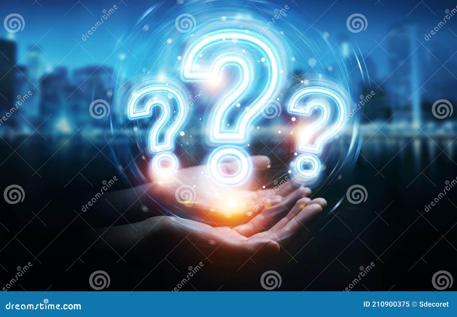Man Hand Using Digital Question Marks Holographic Interface 3D Rendering Stock Image - Image of ...
