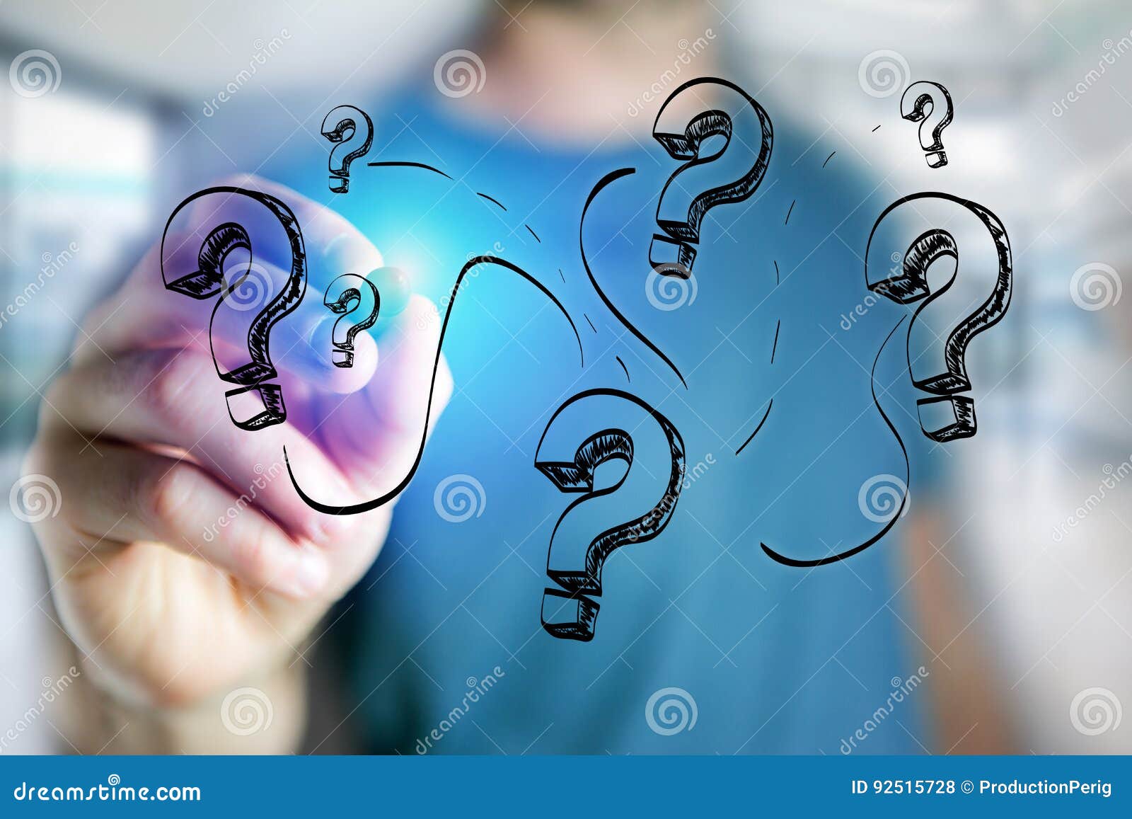 Man Hand Drawing Question Mark Icon on a Futuristic Interface - Stock ...