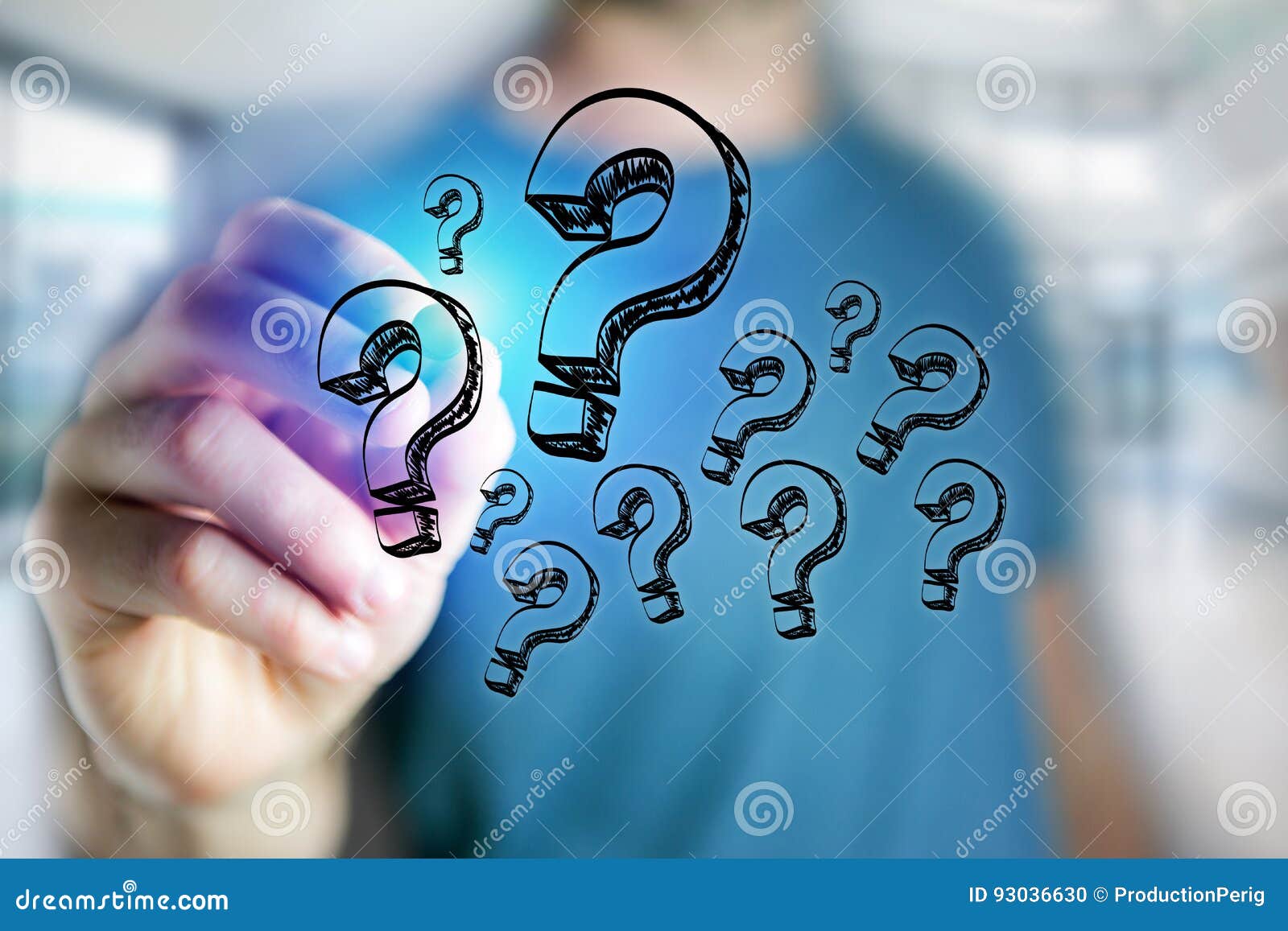 Man Hand Drawing Question Mark Icon on a Futuristic Interface - Stock ...