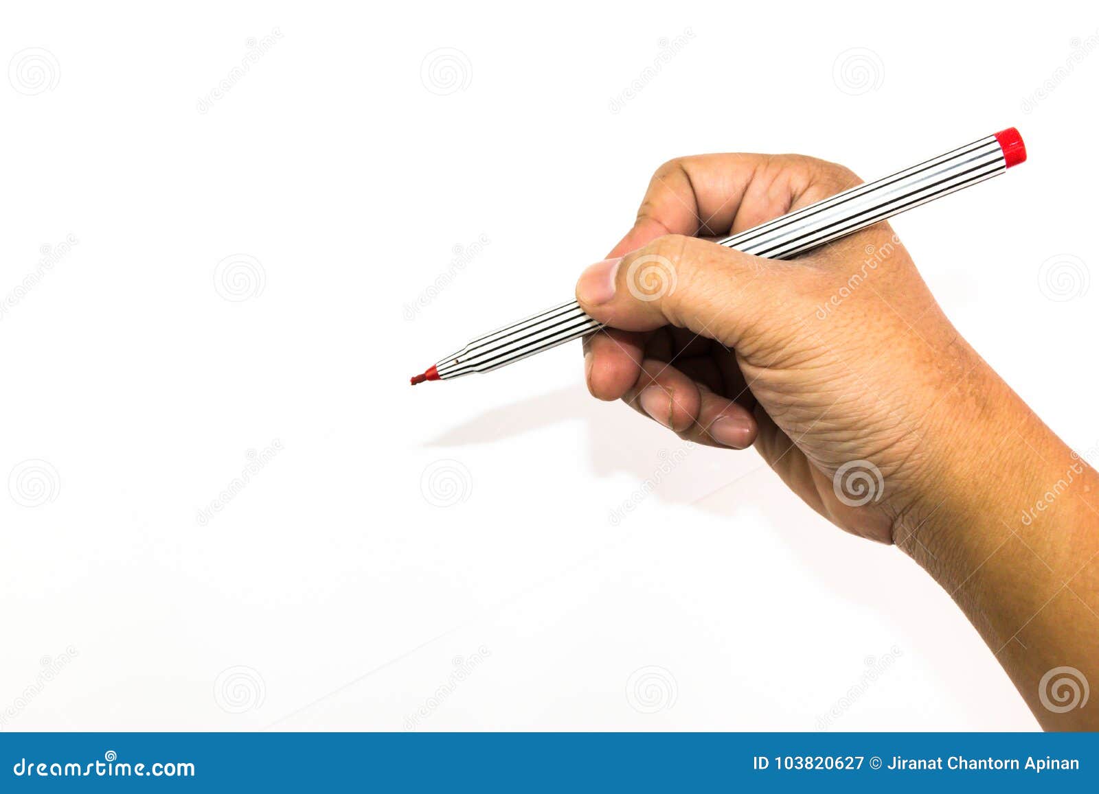 Man Hand is Drawing with the Red Marker Pen Stock Image - Image of ...