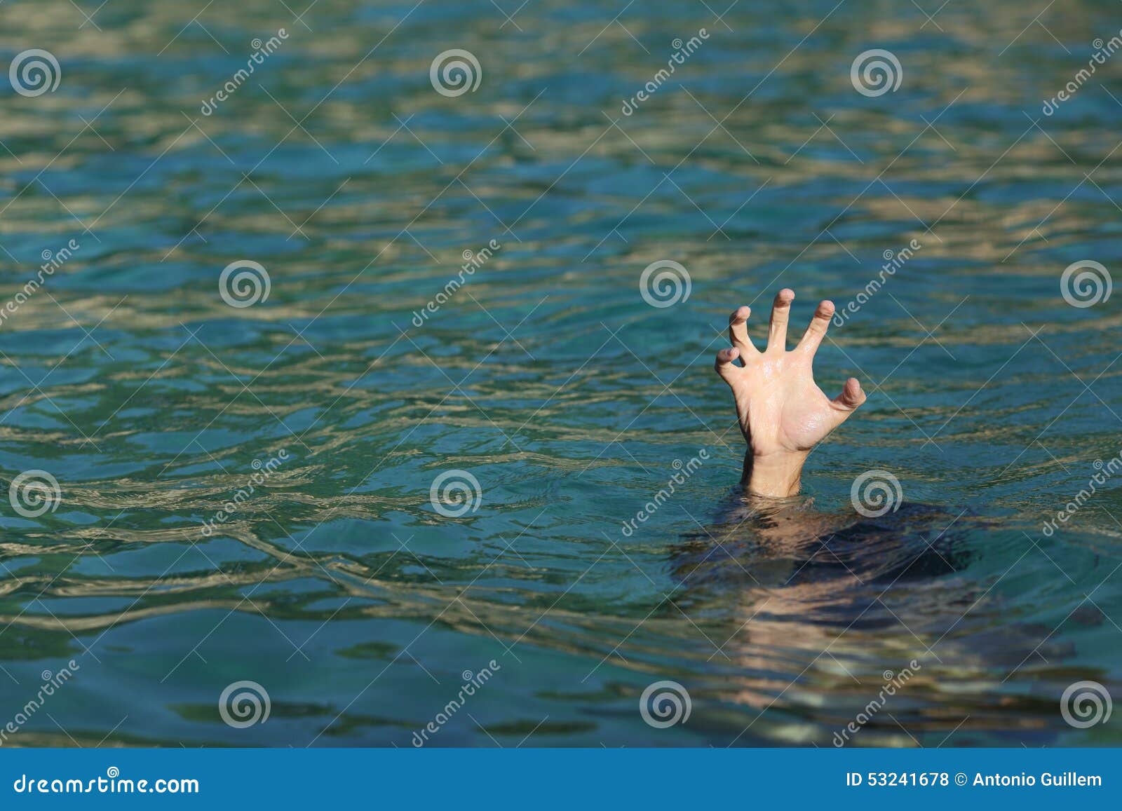 Hand Drowning Abstract Blue Background With Gold Spots Stock Photo ...