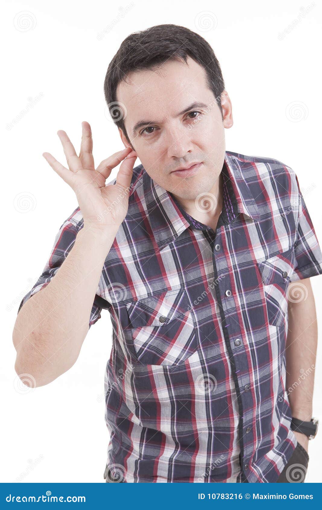 Man with hand on ear stock photo. Image of head, learning - 10783216