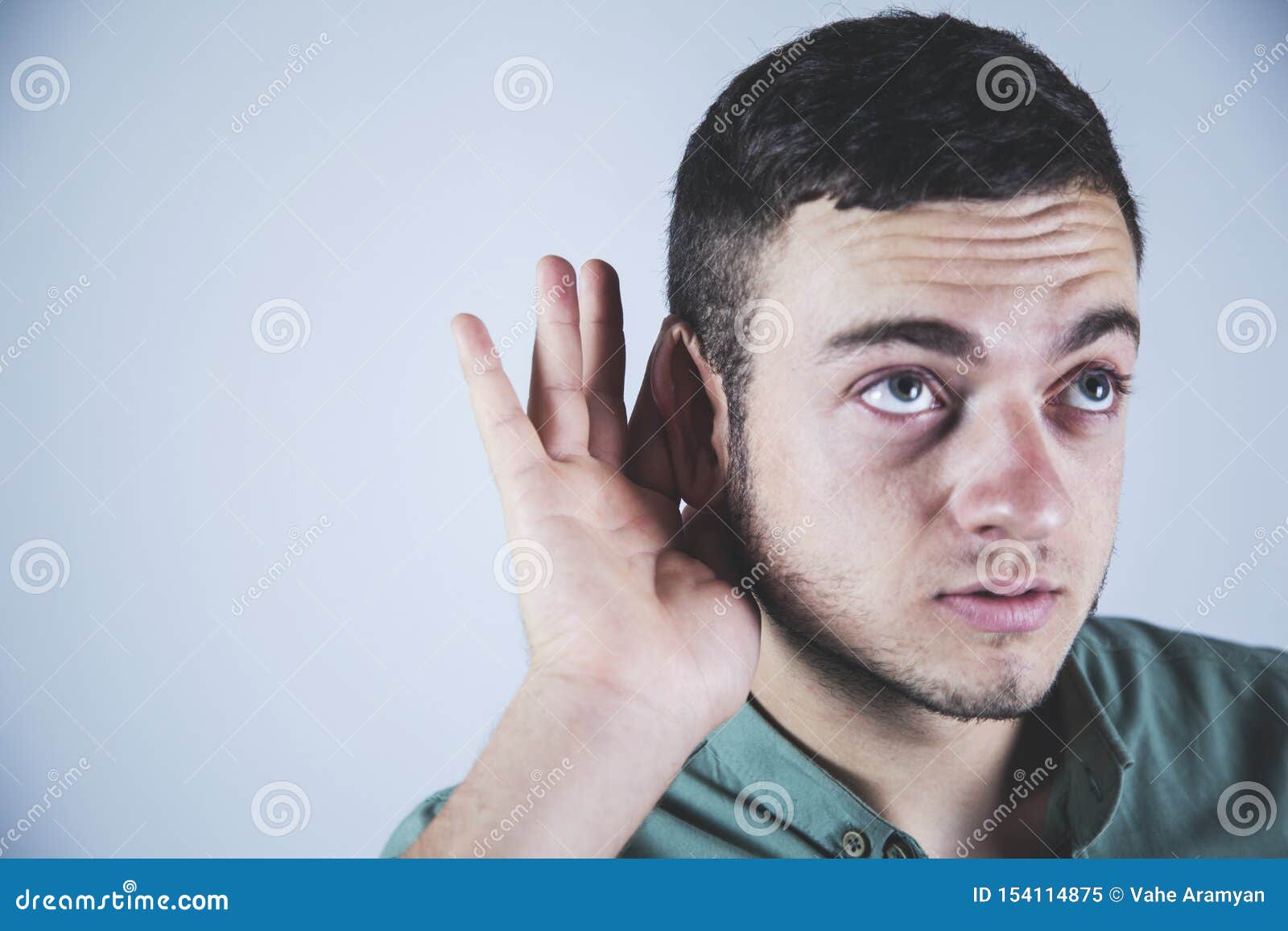 Man hand on ear stock image. Image of listen, listening - 154114875