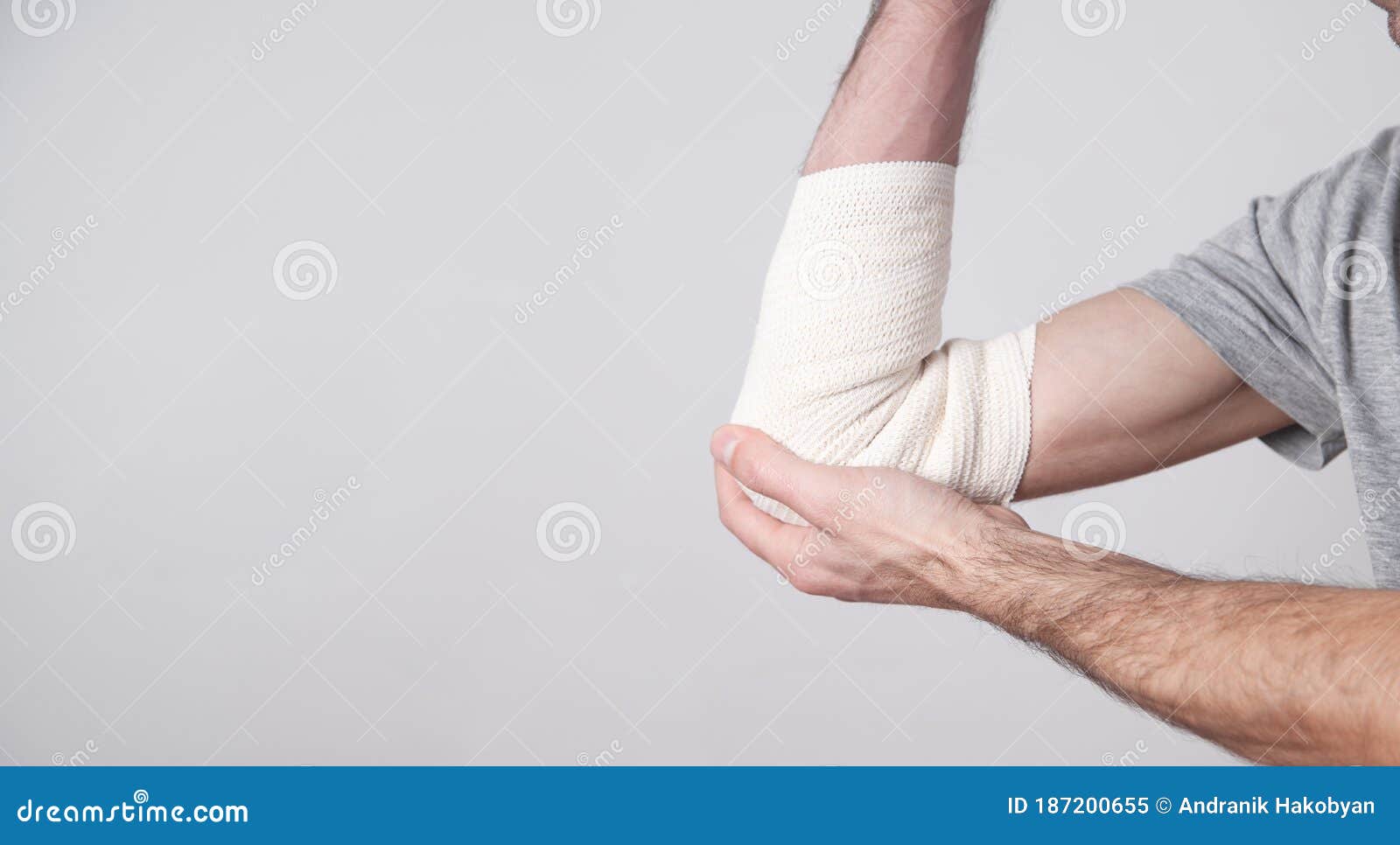 Man Hand with Elastic Bandage on Elbow Stock Image - Image of joint ...
