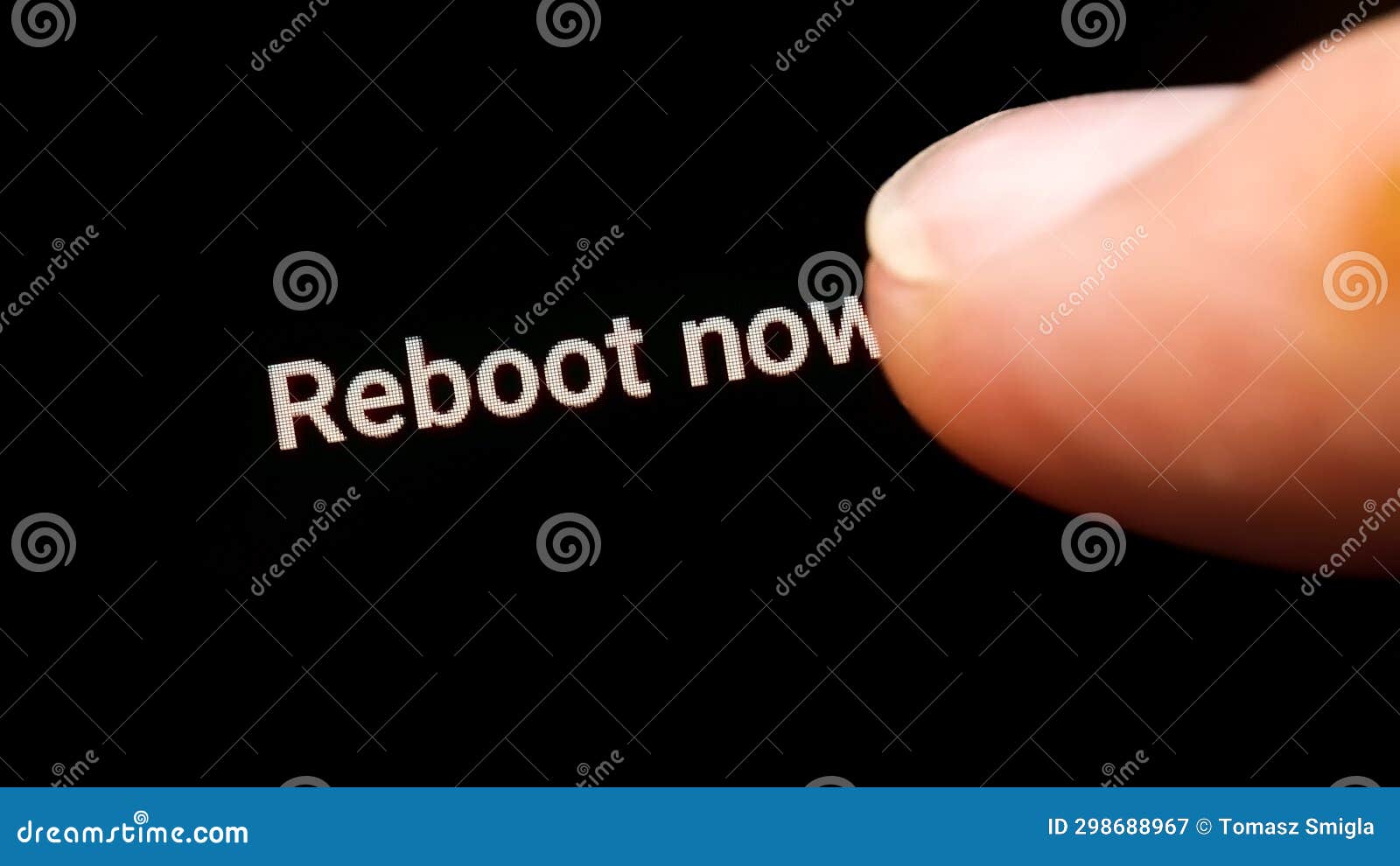 Man Hand Finger Pressing the Reboot Now Computer Restart Button on a ...