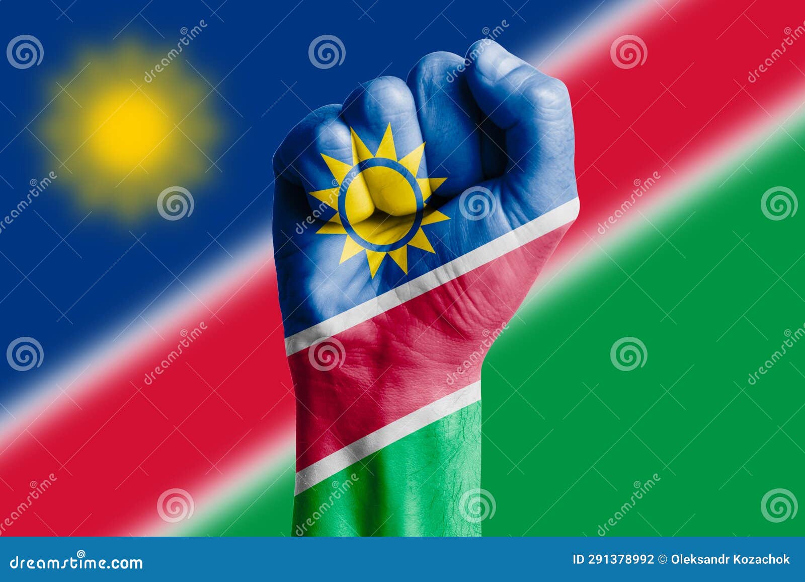 Man Hand Fist of NAMIBIA Flag Painted. Close-up. Stock Photo - Image of ...