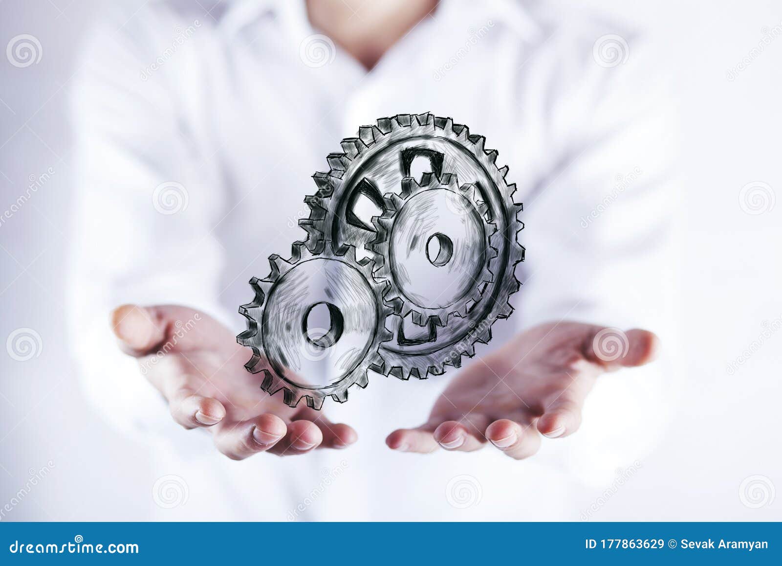 Man hand gears in screen stock image. Image of plan - 177863629