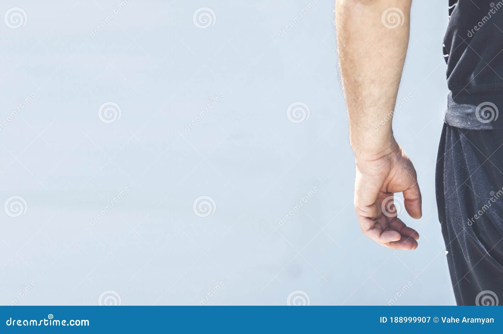 Man Hand on Gray Background Back View. Stock Image - Image of posing ...