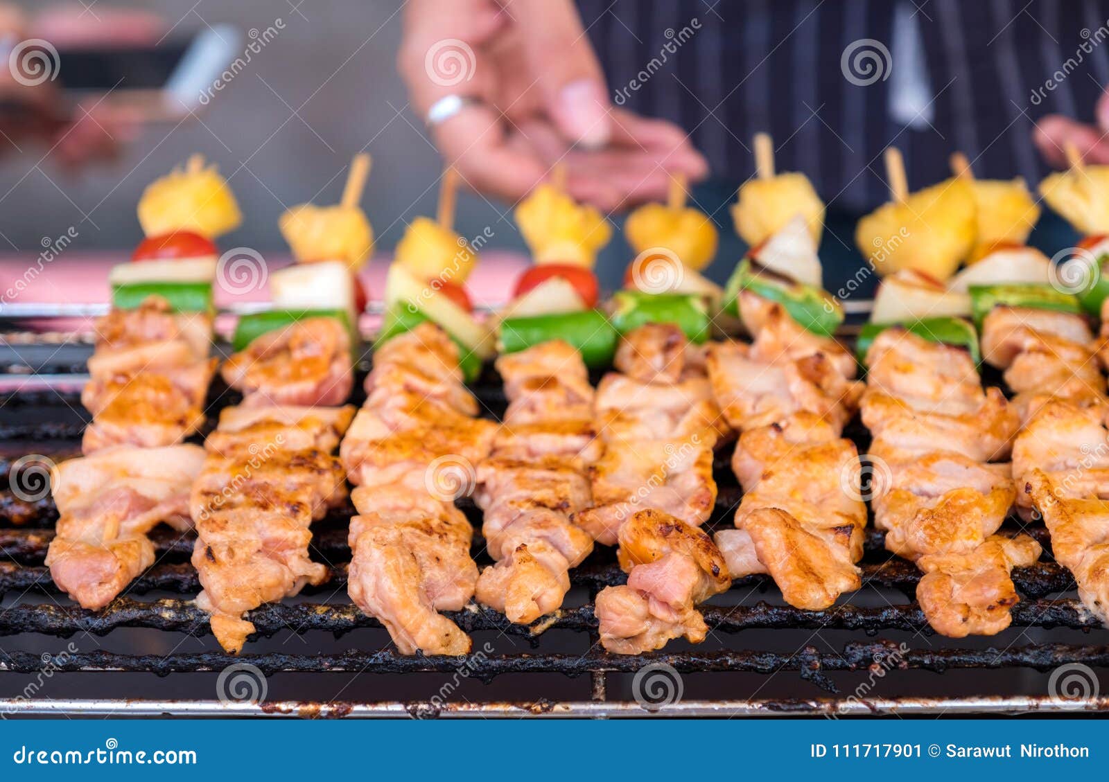Man Hand is Grilling Barbecue on Stove. Stock Image - Image of grilled ...