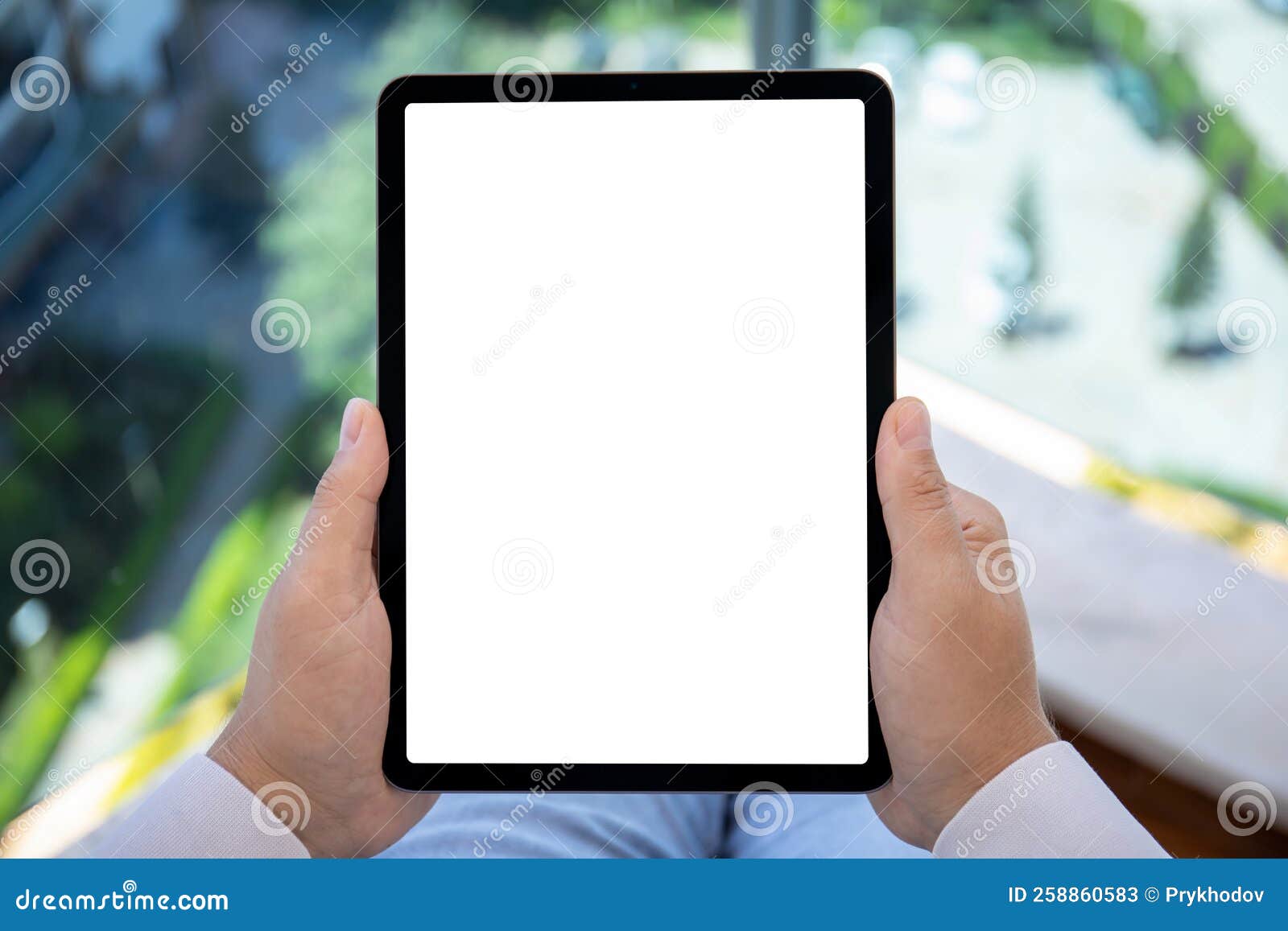 Man Hand Hold Computer Tablet with Screen Backoffice Imagen de archivo ...