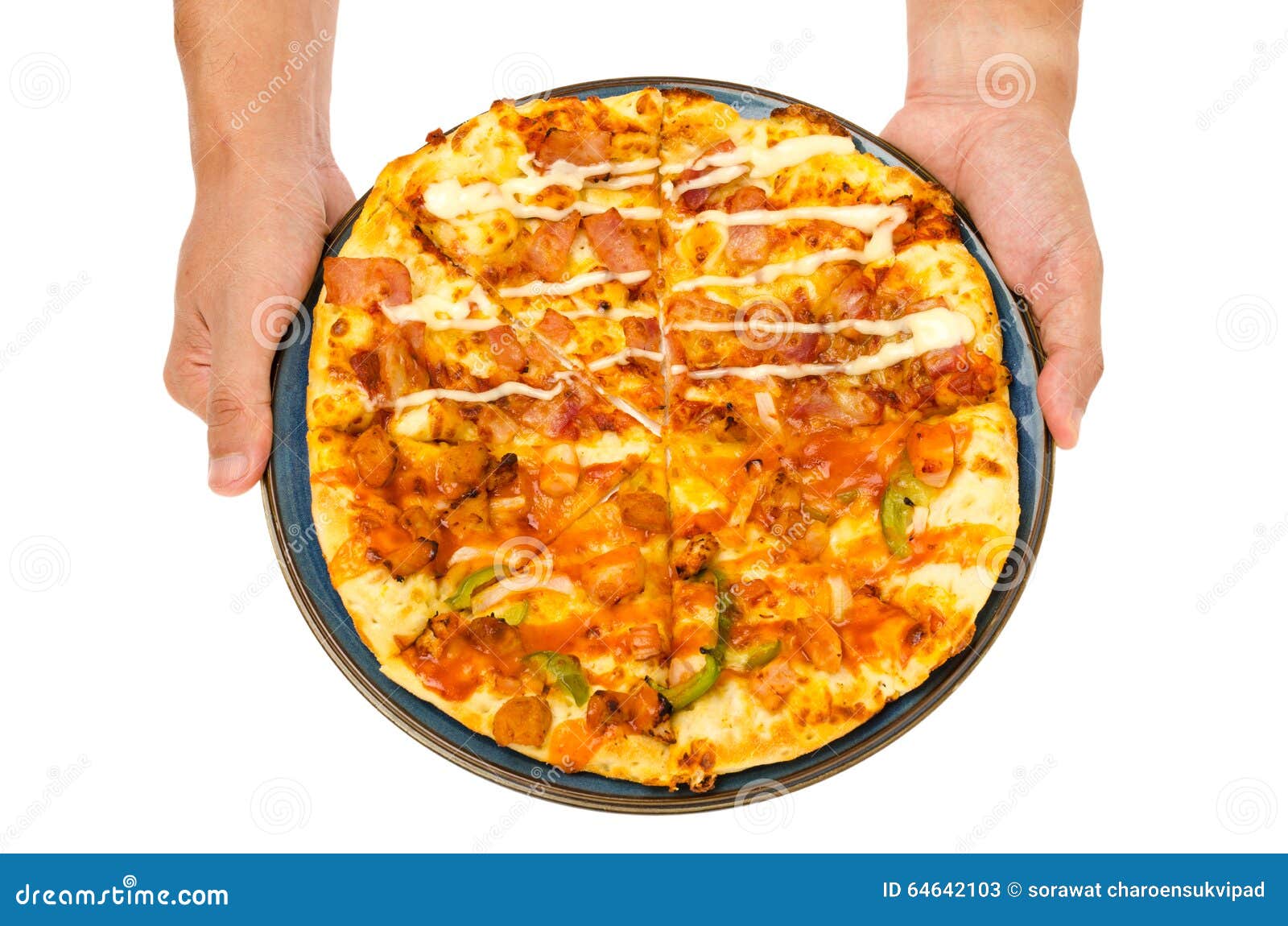 Man hand hold pizza stock image. Image of human, fresh - 64642103