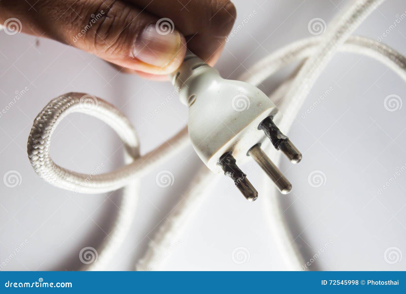 The Man Hand Hold the Plug Form the Iron Burns Overload Stock Photo ...