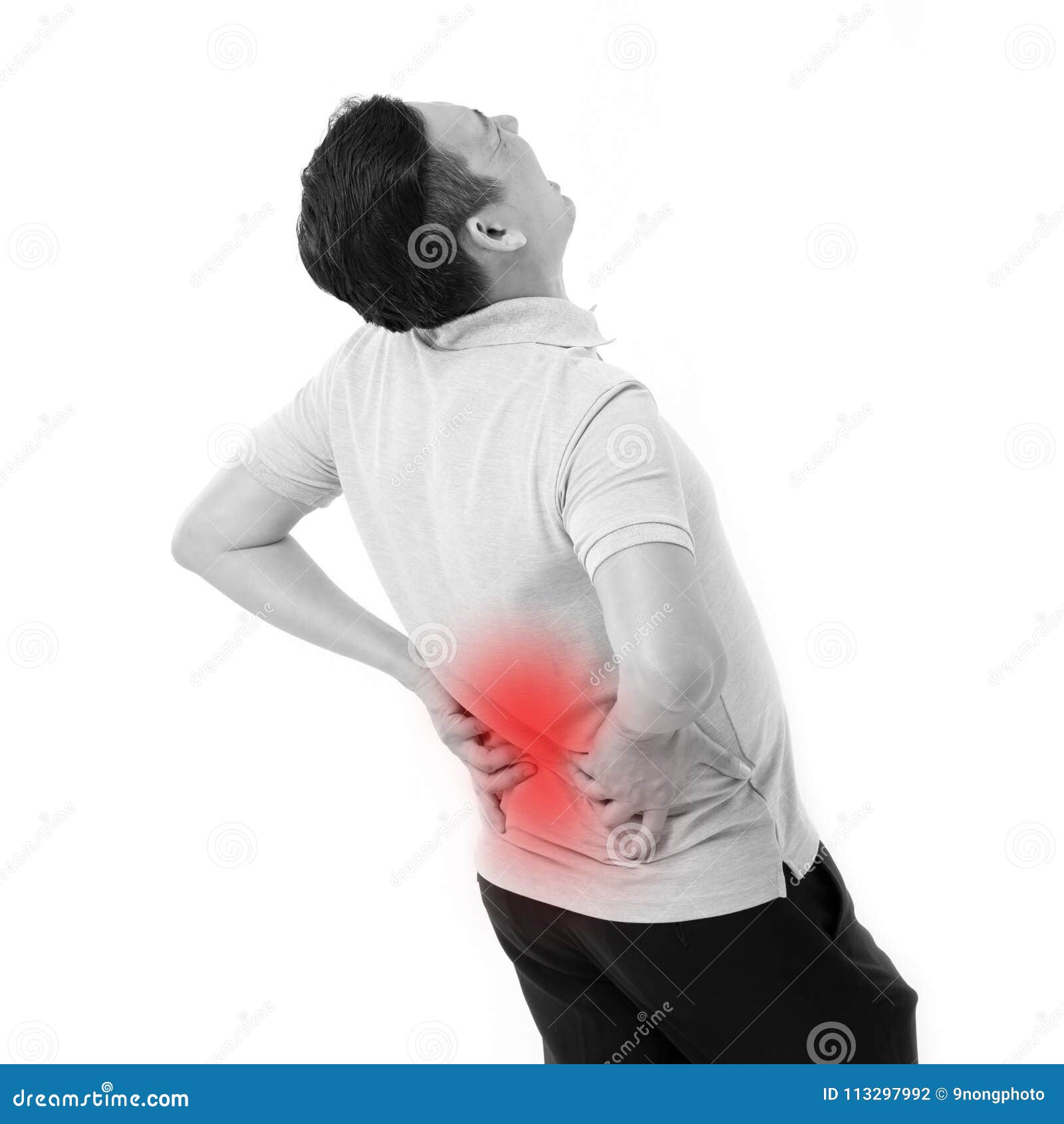 Man Suffering from Back Pain, Hand Holding Back Stock Photo - Image of ...