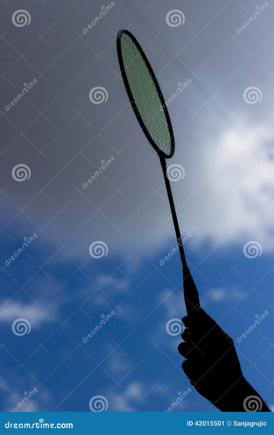 Man Hand Holding Badminton Racket High Up Stock Image - Image of high ...