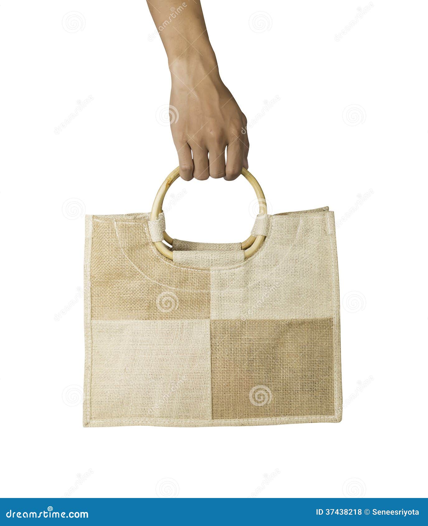 Man Hand Holding Brown Fabric Bag Stock Photo - Image of background ...