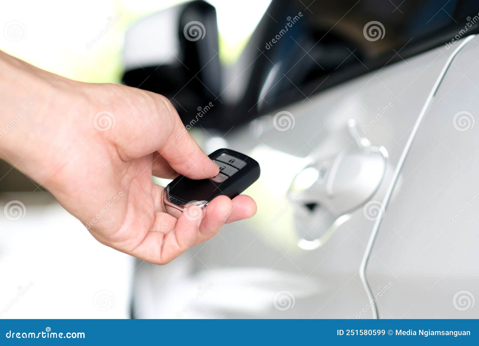 Man Hand Holding the Car Remote, he Push the Remote Control To Open the ...