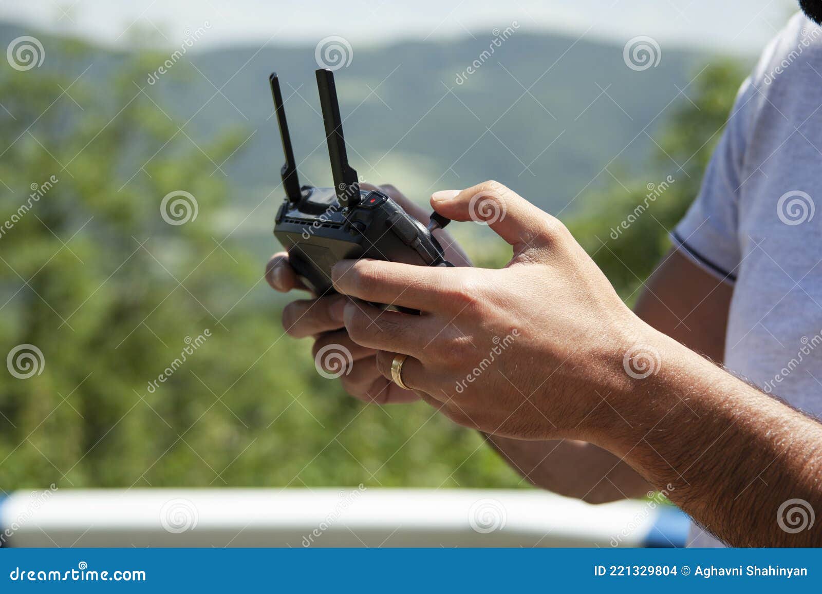 Man Holding Drone Remote Control Stock Photo - Image of controller ...