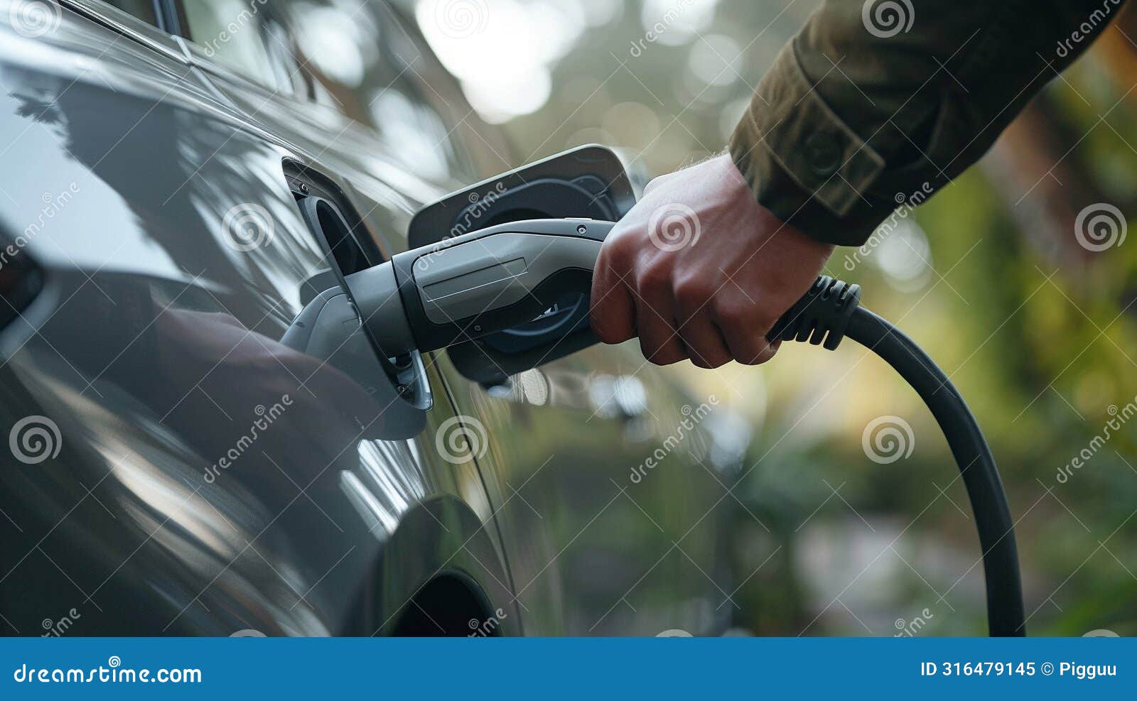 Man Hand Holding Electric Car Charging Cable Stock Illustration ...