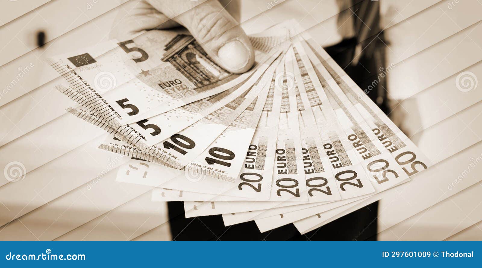 Man Hand Holding Euro Notes, Geometric Pattern Stock Illustration ...