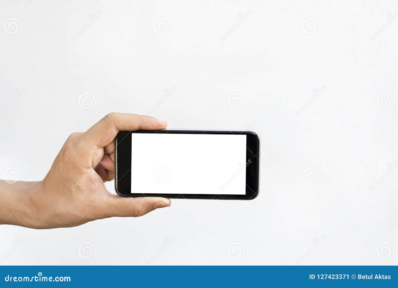 Man Hand Holding Horizontal The Black Smartphone With Blank Screen ... Man Hand Holding Horizontal The Black Smartphone With Blank Screen ...