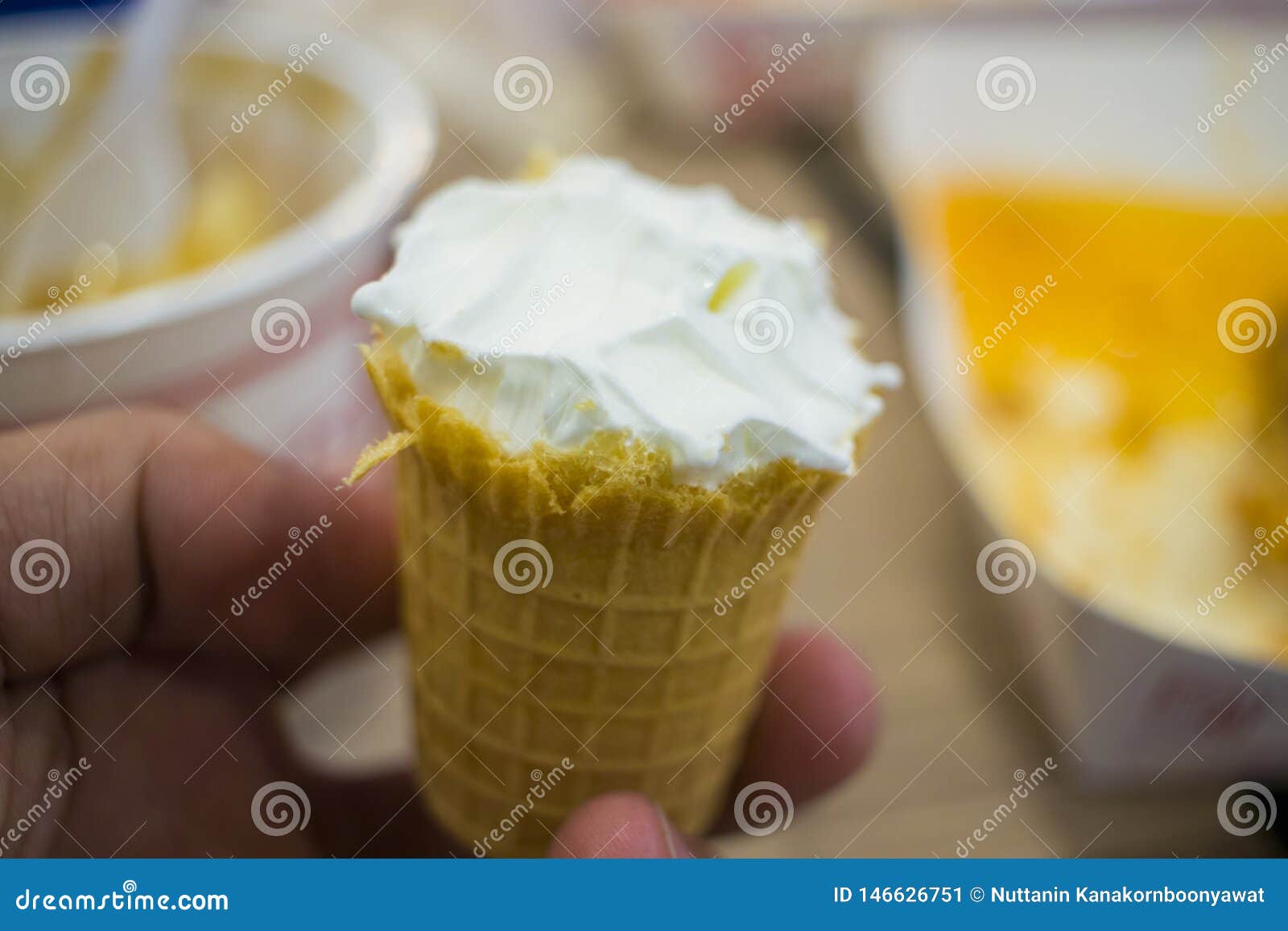 Man Hand Holding Ice Scream Cone Stock Image - Image of blue, scream ...