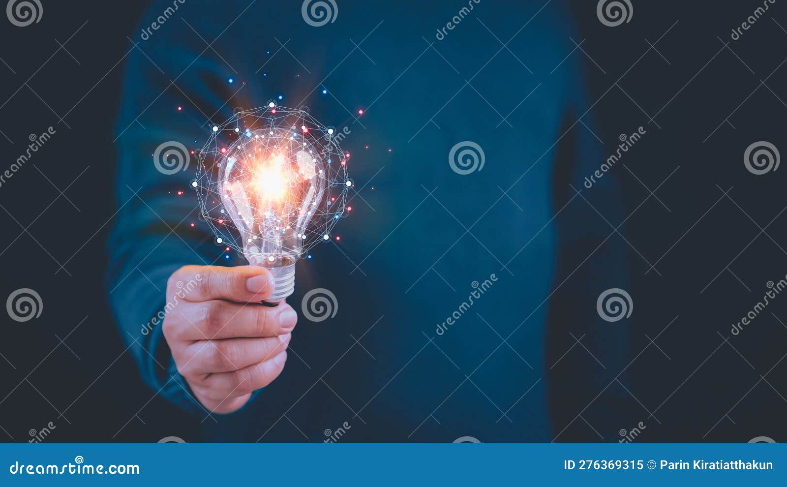 Man Hand Holding Illuminated Light Bulb, Creative with Glowing Light ...
