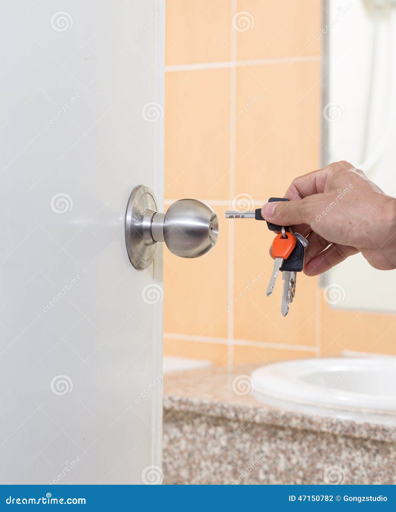 Man Hand Holding the Keys Open the Door Stock Photo - Image of metal ...