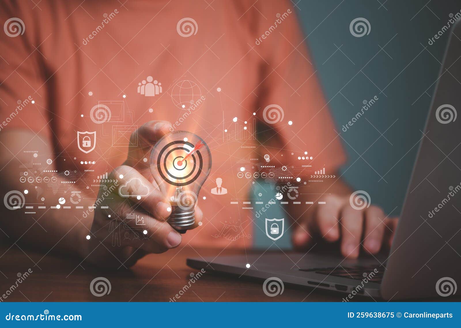 Man Hand Holding Light Bulb Global Internet Connection. Business Global ...