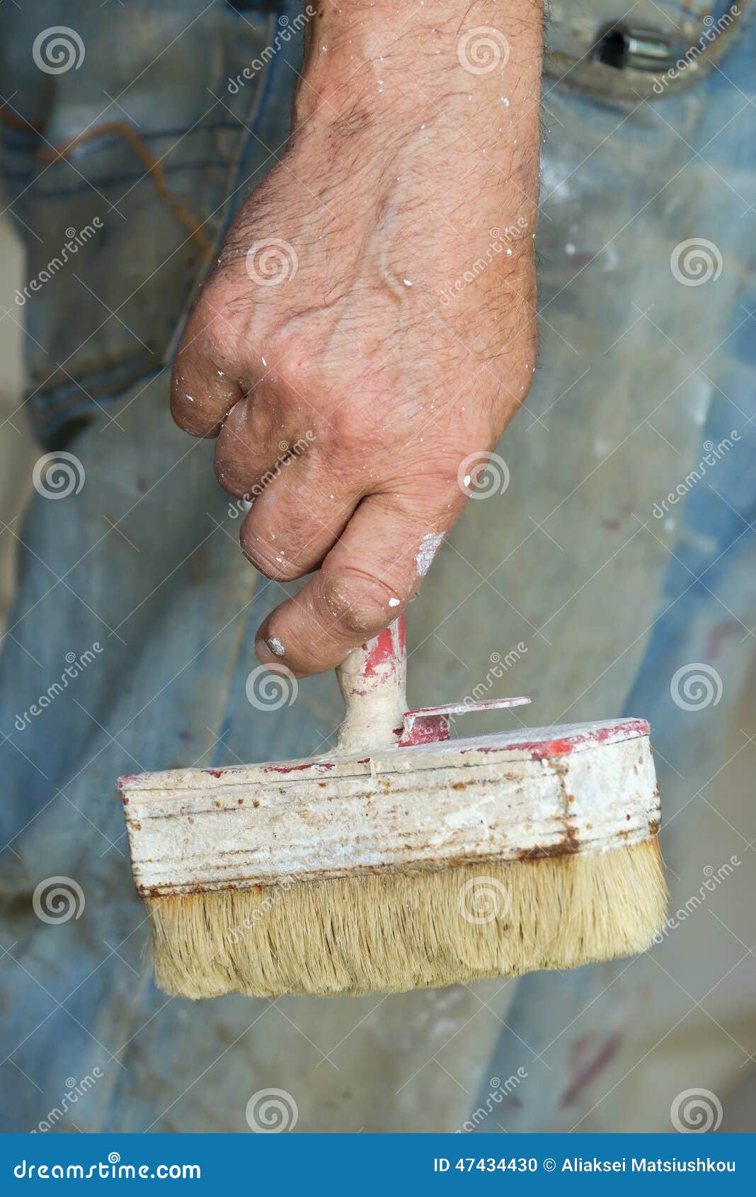 Man Hand Holding Paint Brush Grey Background Stock Photo - Image of ...