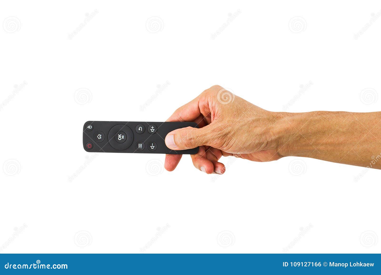 Man Hand Holding Remote Control Isolated On White Background Stock ...