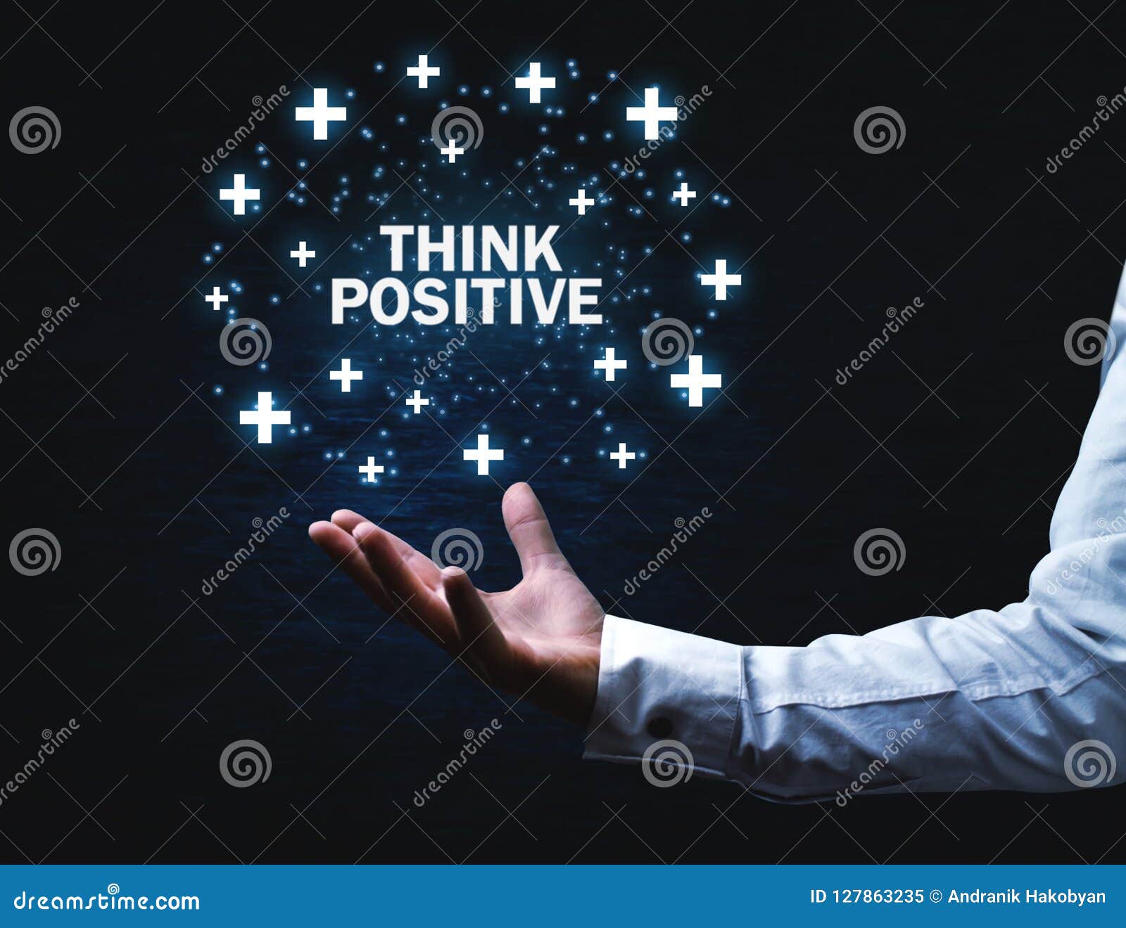 Man Hand Holding Think Positive Words with Plus Signs. Stock Image ...
