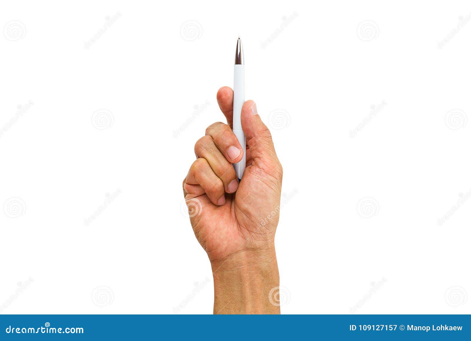 Man Hand Holding Pen Isolated on White Background Stock Image - Image ...