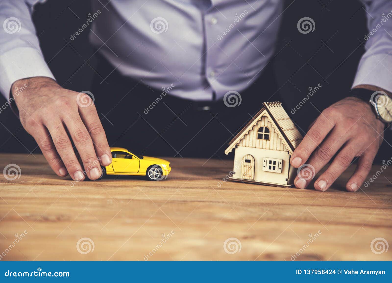 Man Hand House with Car Model Stock Photo - Image of thailand, hand ...