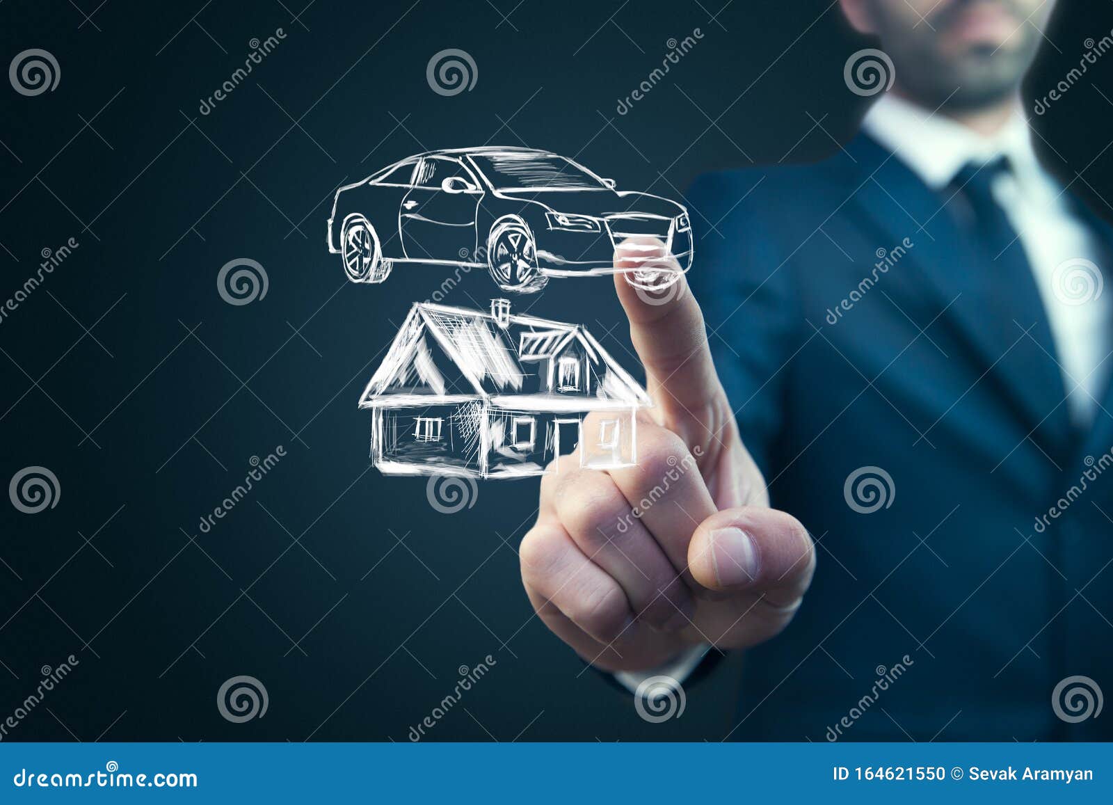 Man Hand House and Car in Screen Stock Photo - Image of house, home ...