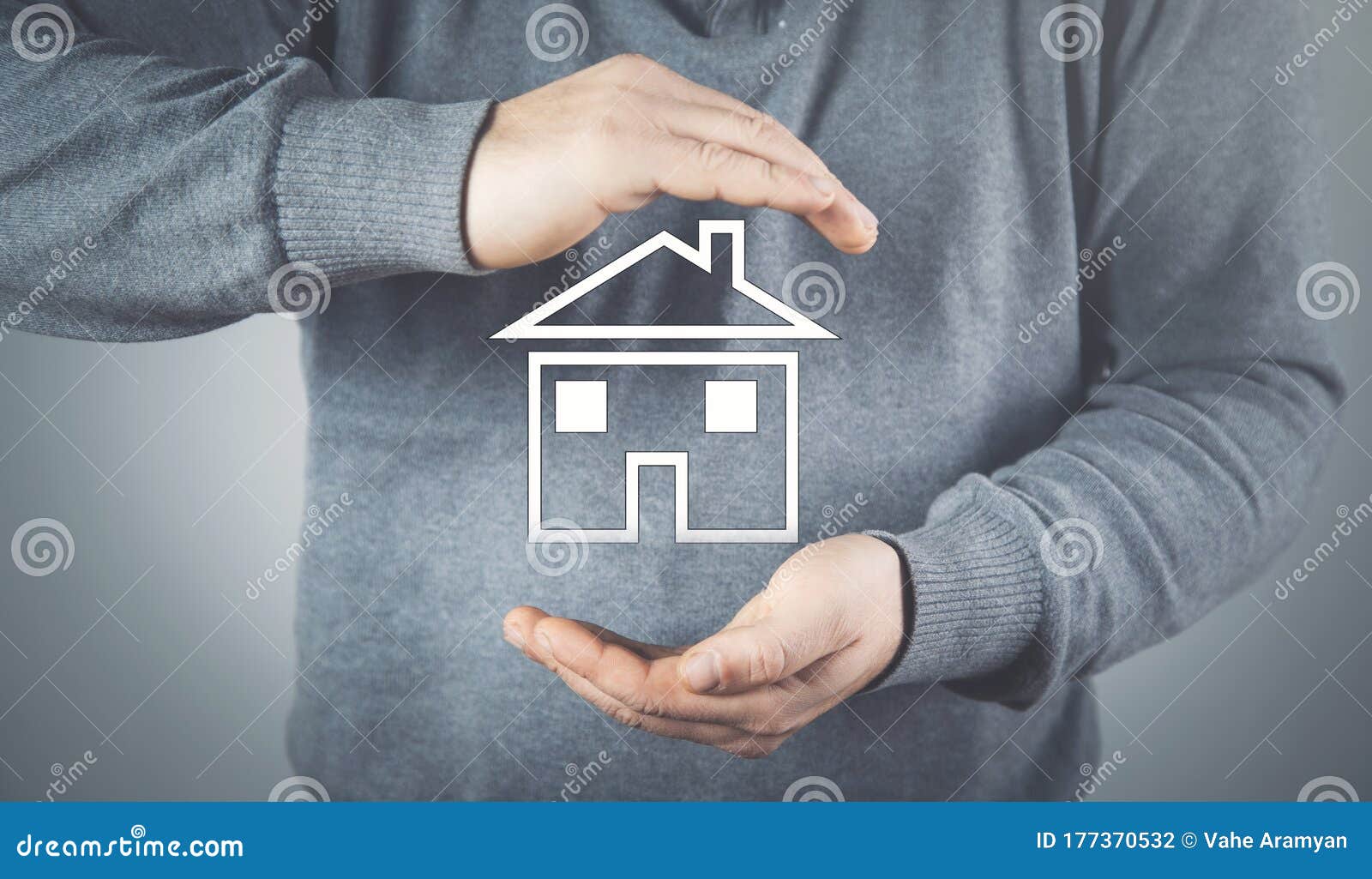 Man Hand House Model in Screen Stock Photo - Image of developer, stay ...