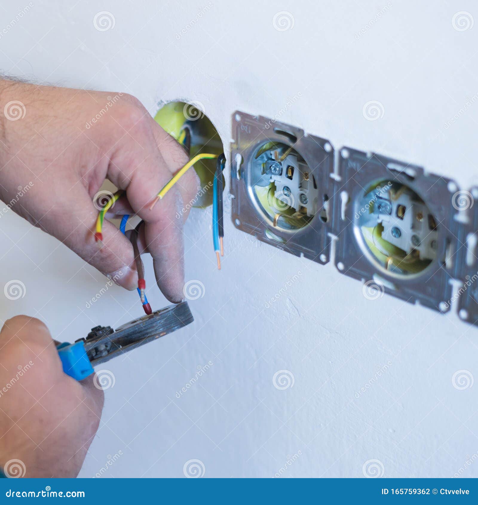 Hand Install Electrical Wire Stock Photo - Image of outlet, handle ...