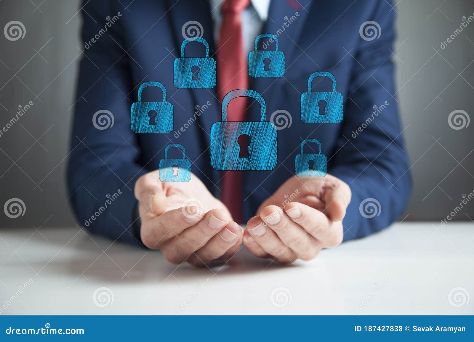 Man Hand Lock in Screen on Table Background Stock Photo - Image of ...