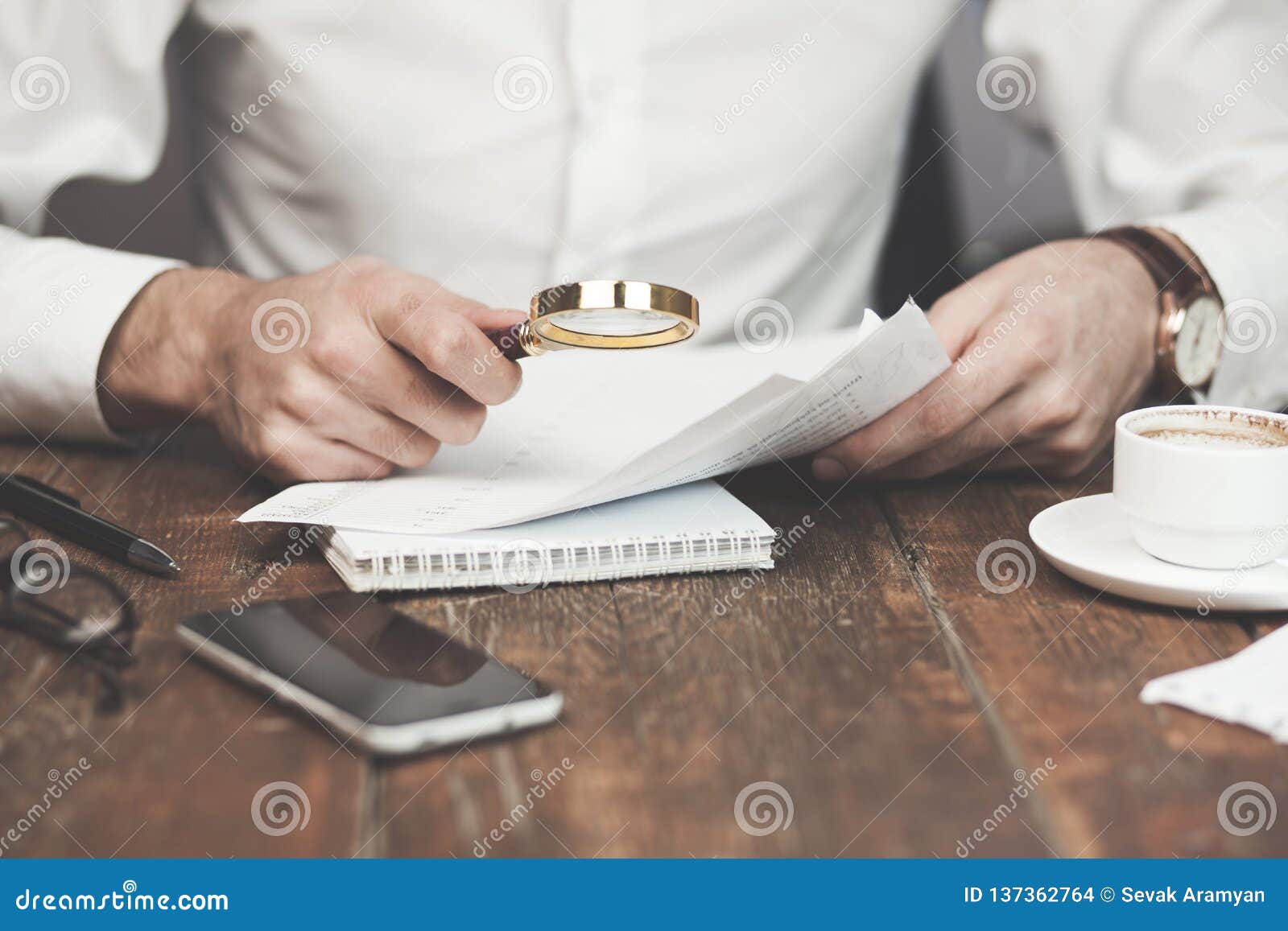 Man Hand Magnifier and Document Stock Photo - Image of manager, paper ...