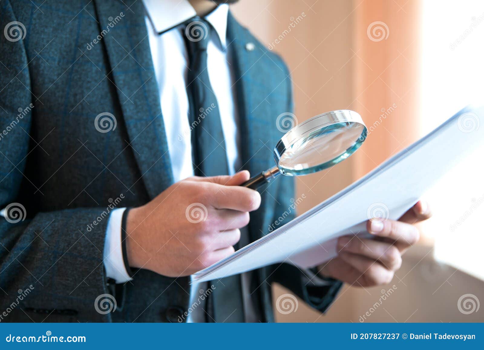 Man Hand Magnifier and Document Stock Image - Image of document ...