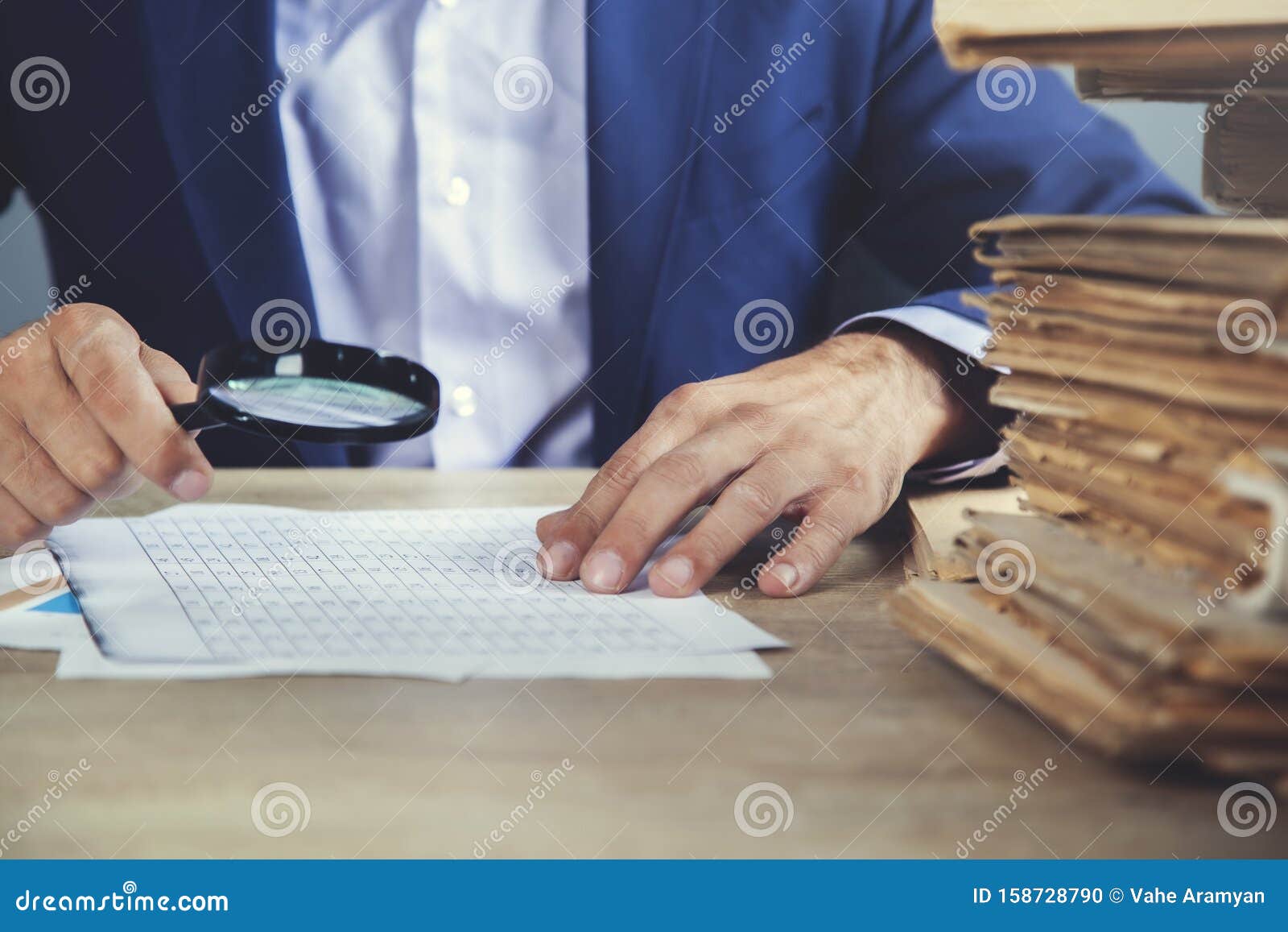 Man Hand Magnifier and Document Stock Photo - Image of analysis ...