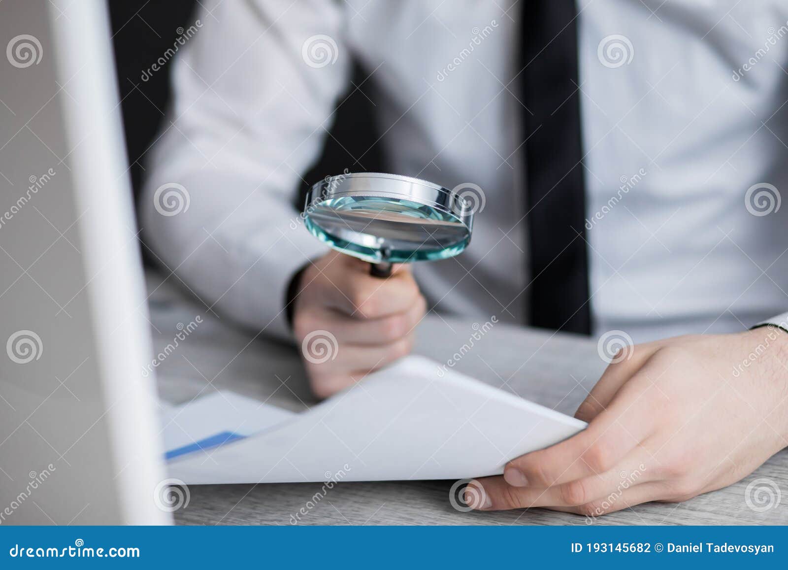 Man Hand Magnifier and Document Stock Photo - Image of hand, design ...