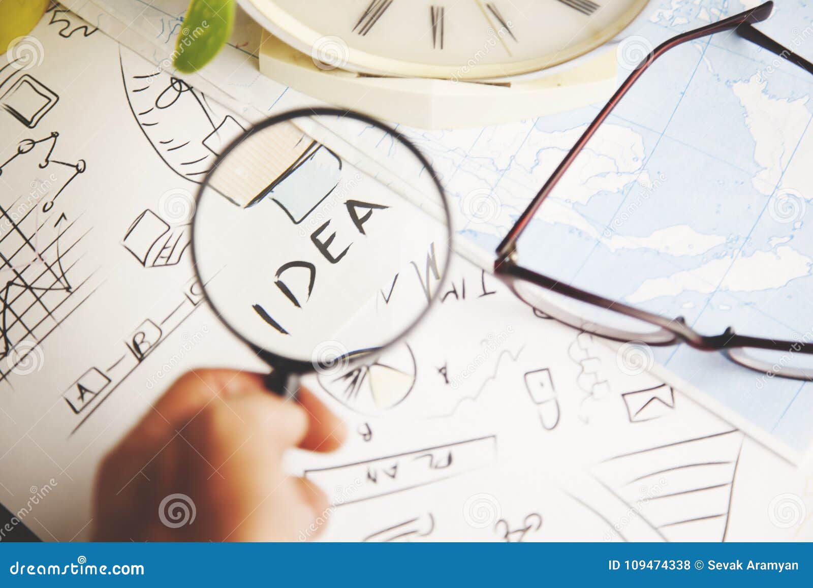 Man hand magnifying stock photo. Image of graph, investment - 109474338