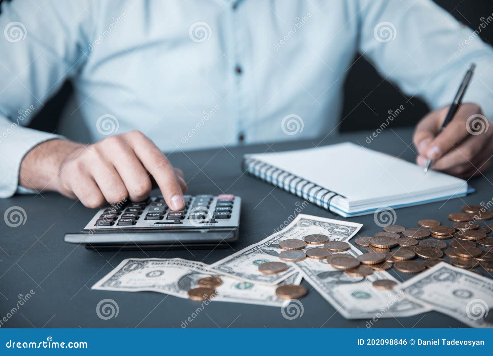 Man Hand Money with Calculator and Notepad Stock Photo - Image of money ...