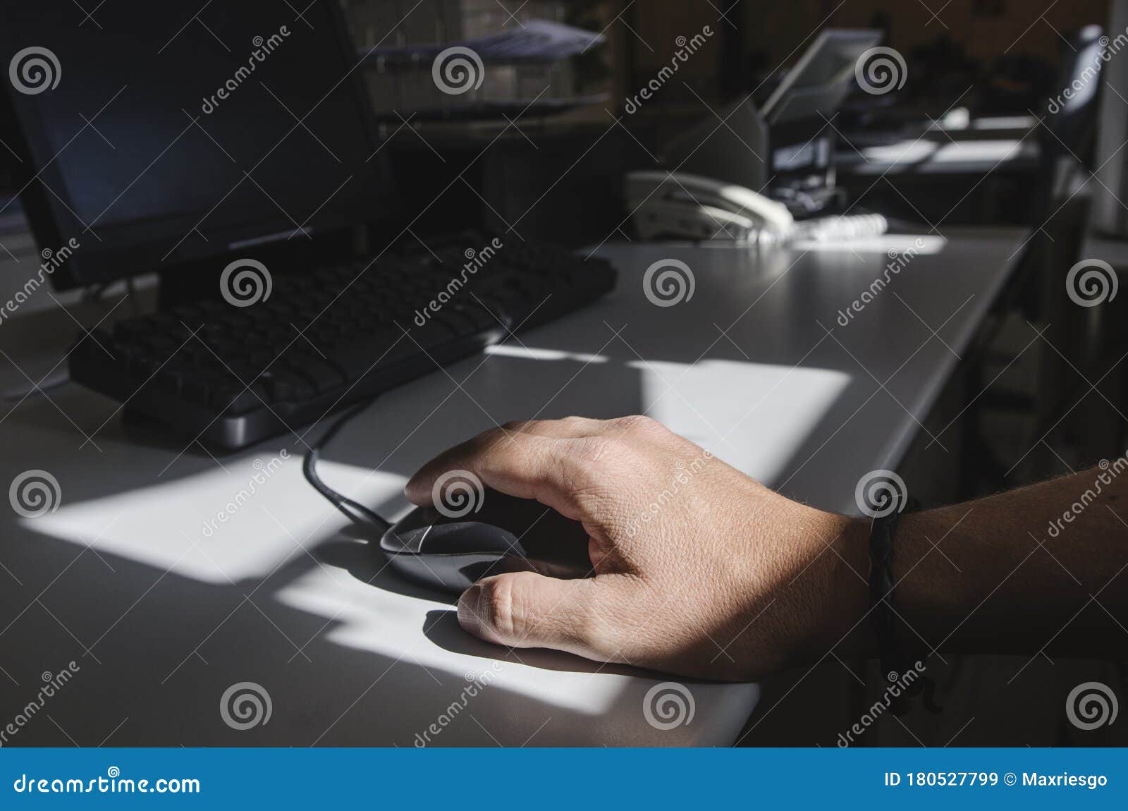 Hand with Mouse and Computer Working in Office Stock Image - Image of ...