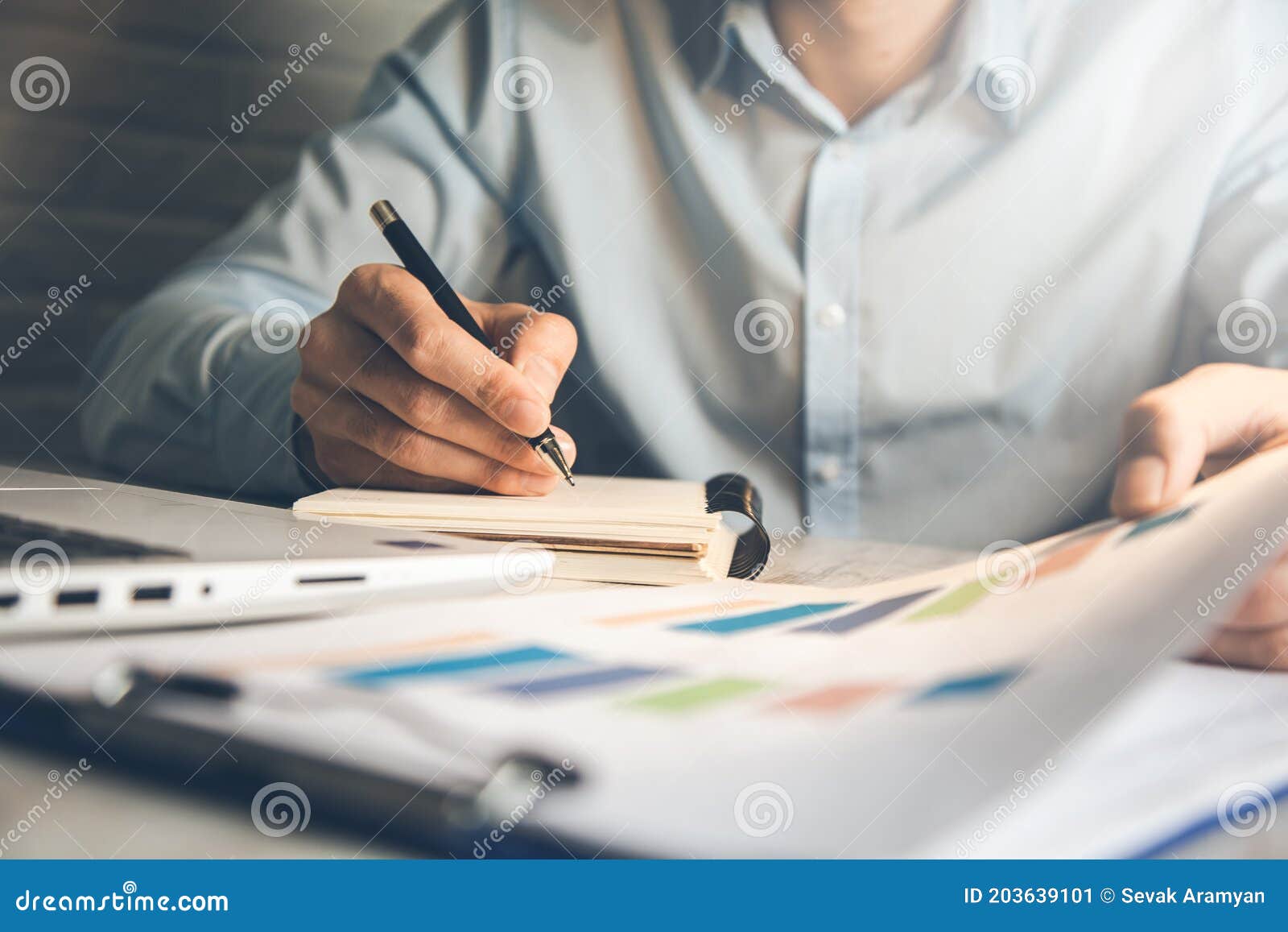 Man Hand Notepad with Graph and Keyboard Stock Image - Image of message ...