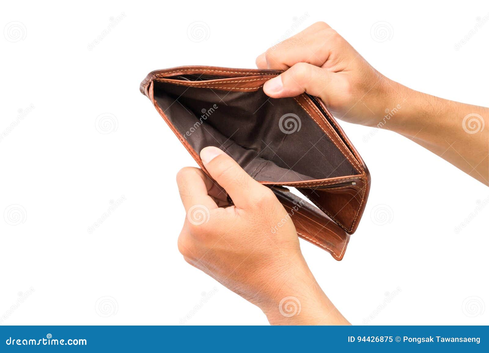 Old Empty Red Wallet In The Hands Of Women. The Concept Of Poverty ...