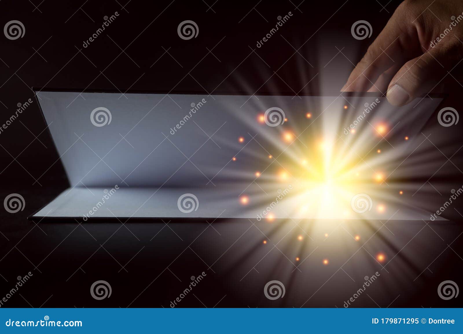 Man Hand Open Paper Page of Creative Future Technology Stock Image ...