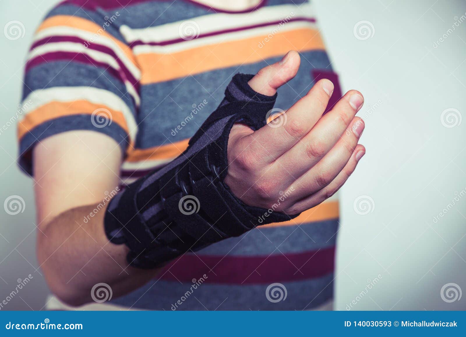 Man with Hand in Orthopedic Black Orthosis Stock Image - Image of pain ...