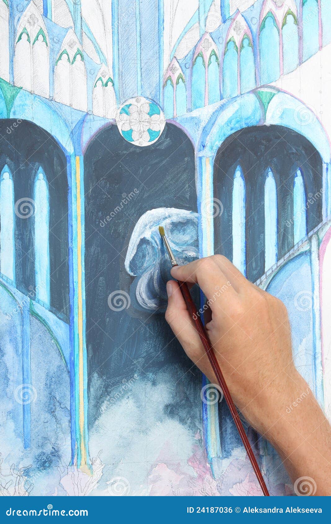 Man Hand Painting Abstract Gothic Picture Stock Illustration ...
