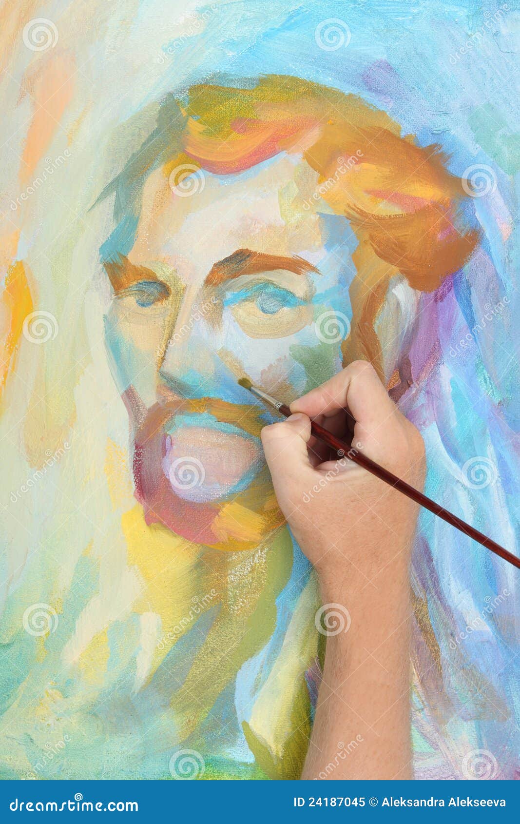 Man Hand Painting Abstract Portrait Stock Illustration - Illustration ...